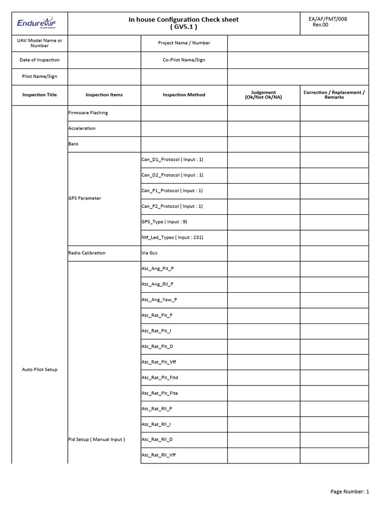 Configurable UAV Inspection Sheets | PDF | Throttle | Manufactured Goods