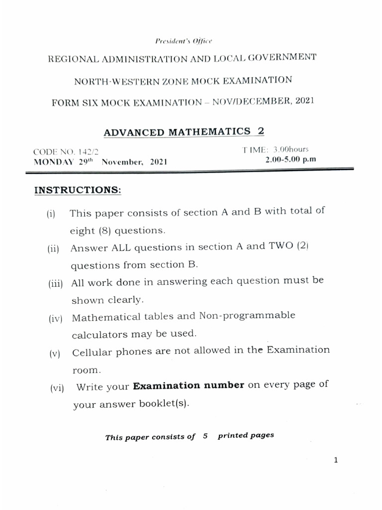 f6 Mock - Adv Maths 2-1-1 | PDF