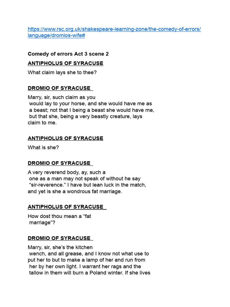 Comedy of Errors Act 3 Scene 2 Duolouge | PDF | Young Adult