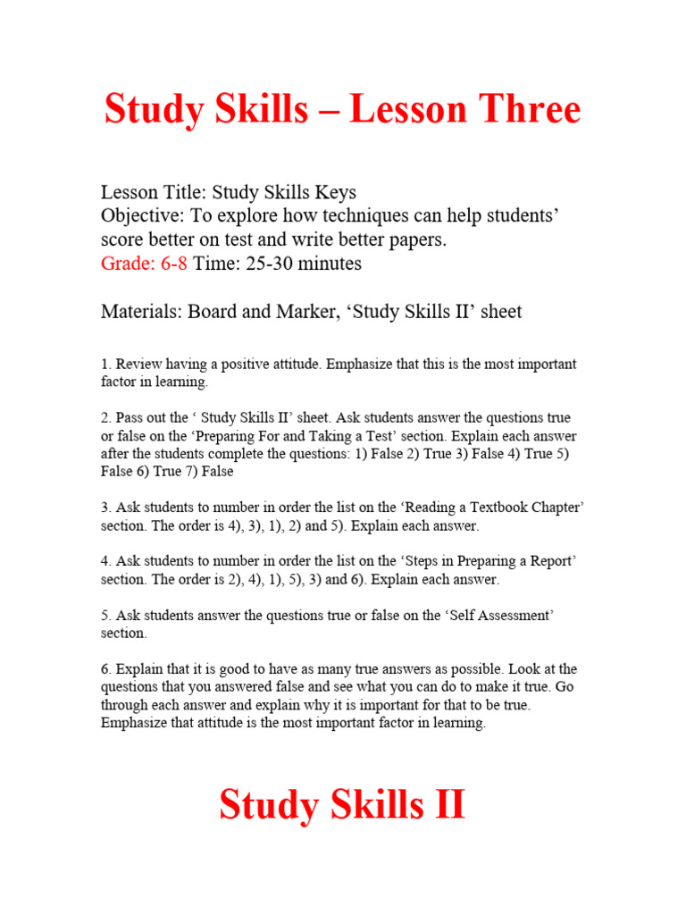 Study Skills Lesson 3 | PDF | Career & Growth