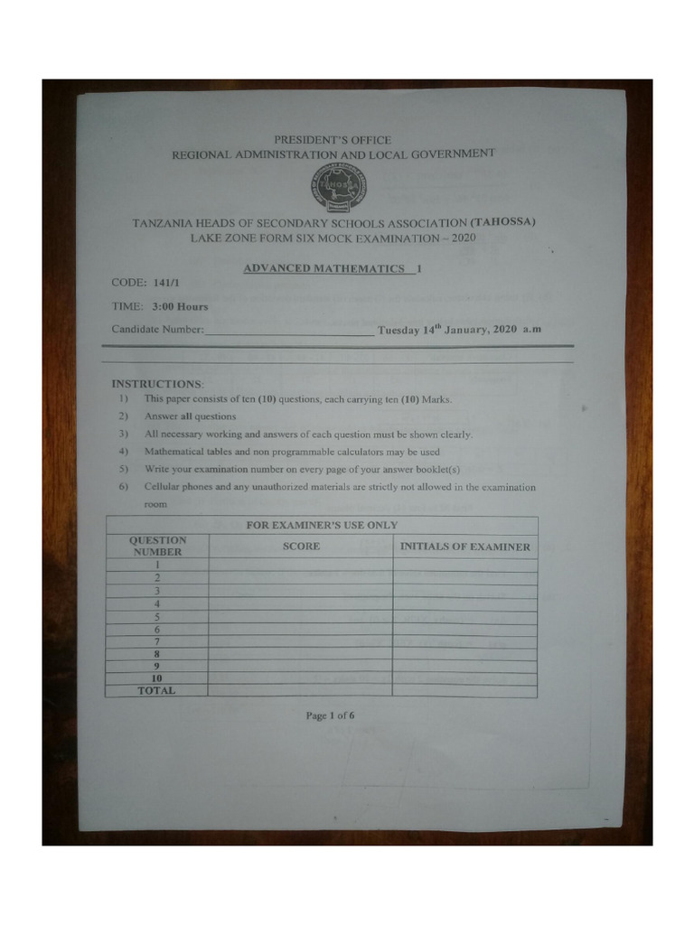 Advanced Math Form Six-1 | PDF