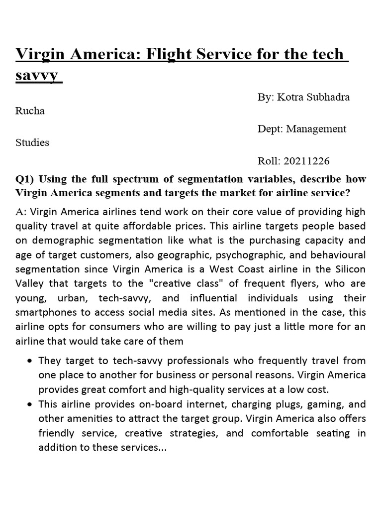 Virgin America (Kotra Subhadra Rucha) | PDF | Market Segmentation | Marketing