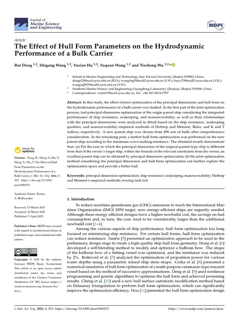 The Effect of Hull Form Parameters On The Hydrodynamic Performance of A Bulk Carrier | PDF ...