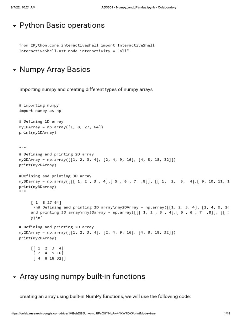 Ad3301 Numpy And Pandas Ipynb Colaboratory Pdf Computer 7296
