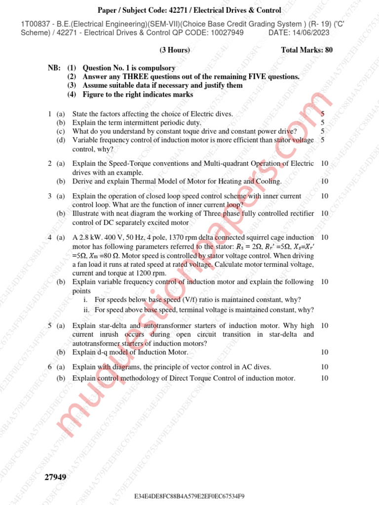 Be Electrical Engineering Semester 7 2023 May Electrical Drives Control Rev 2019 C Scheme | PDF ...