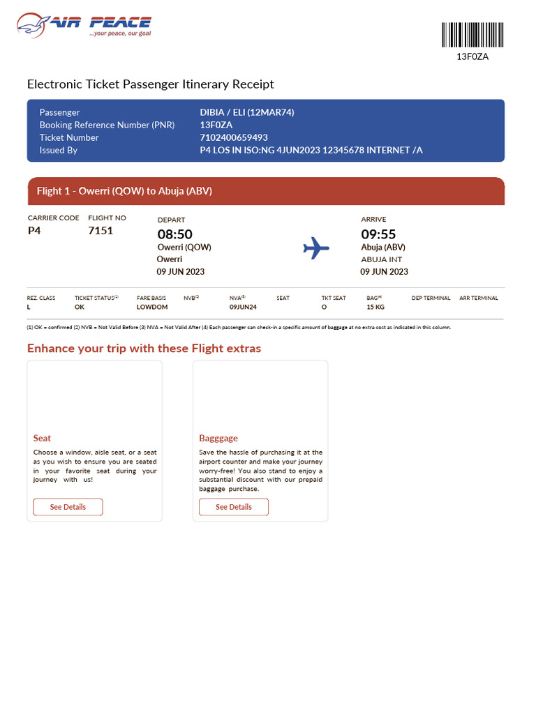 Air Peace Ticket | PDF