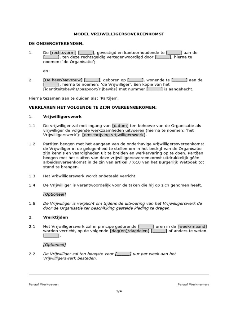 24 Model Vrijwilligersovereenkomst | PDF