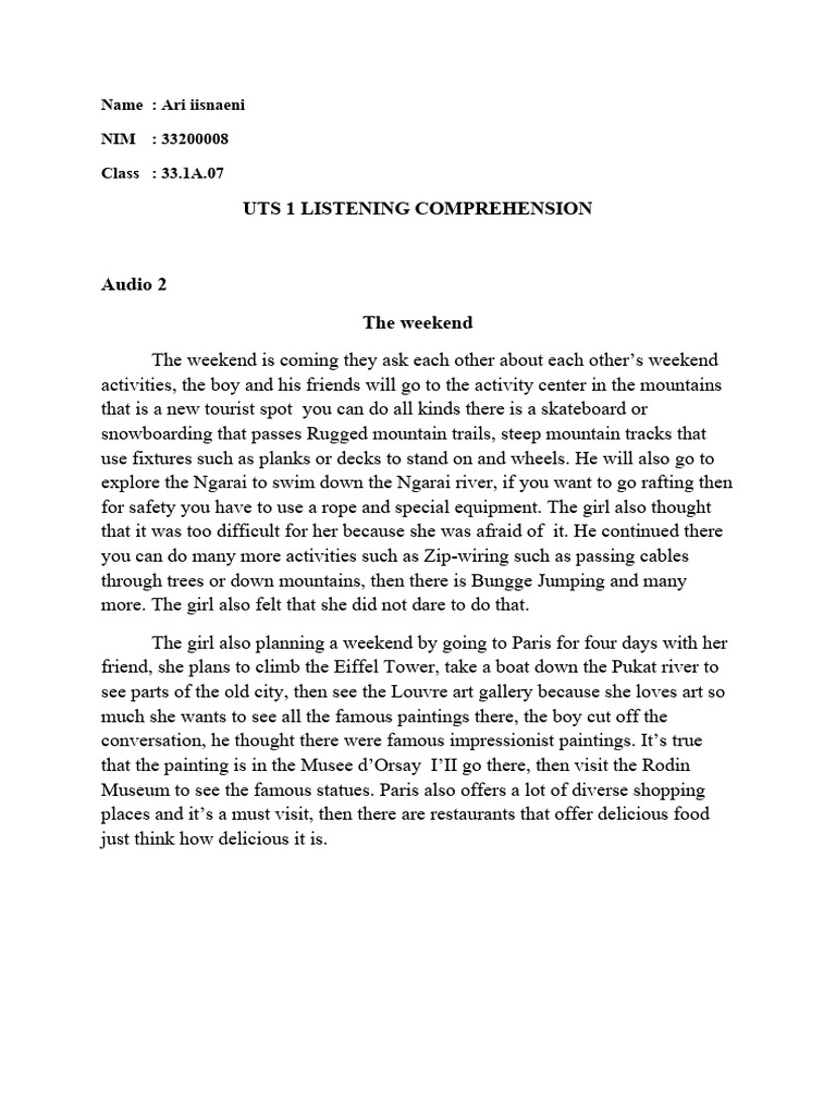 Uts Listening Comprehension | PDF | Homework