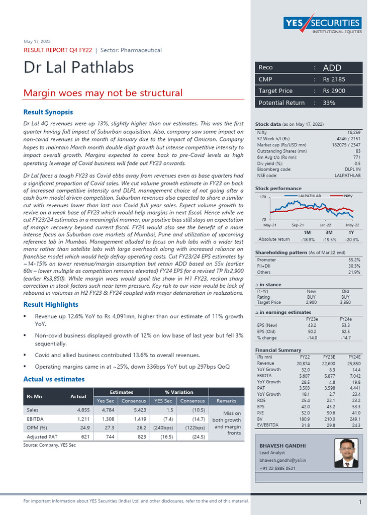Dr Lal Pathlabs Q4 FY22 Result Analysis | PDF