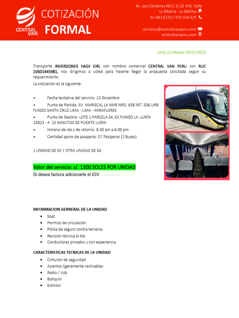 Cotizacion Formal Central Van 2023 - Danitza 2 | PDF | Tecnología
