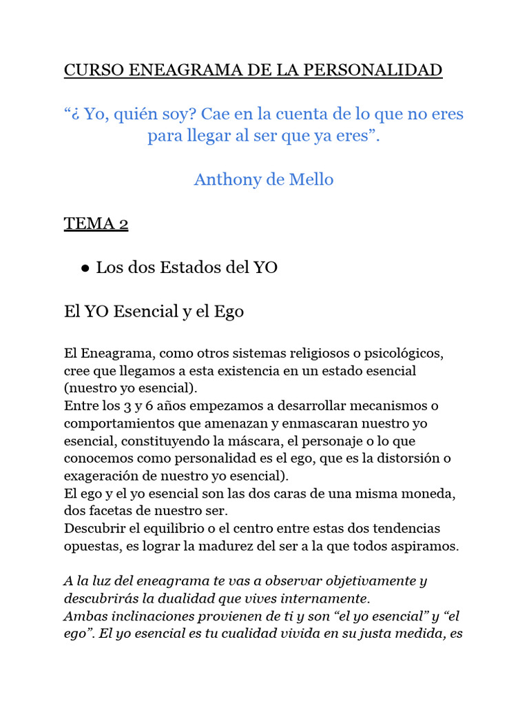 ENEAGRAMA - Tema 2 | PDF