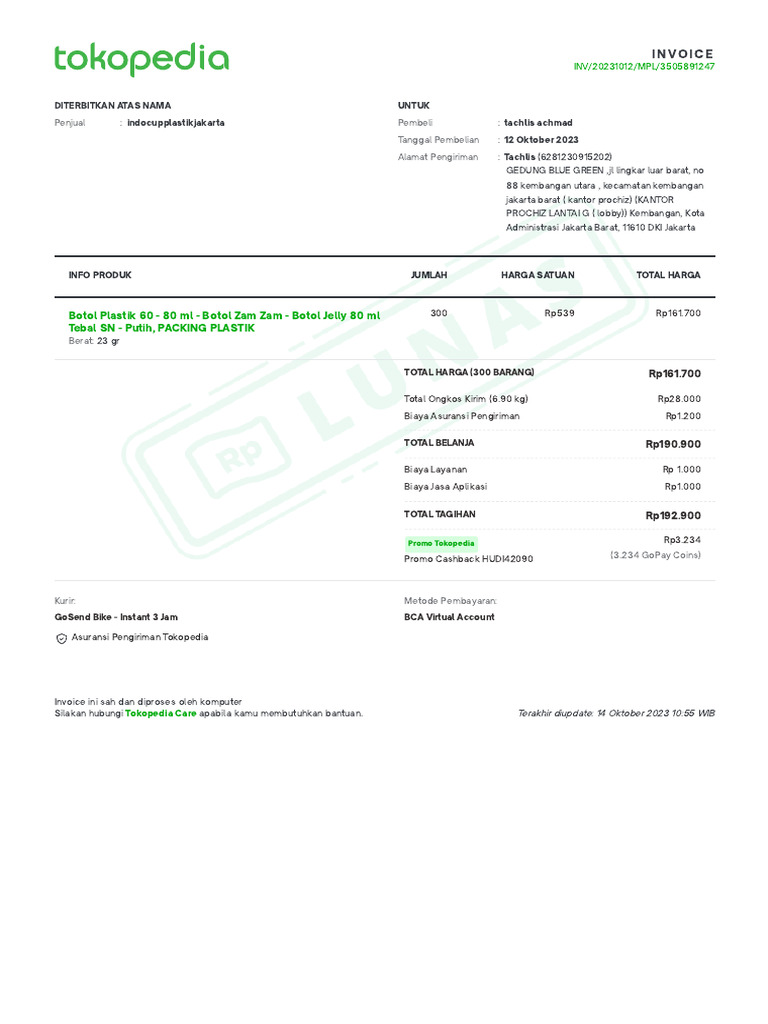 Invoice Botol Plastik TEI | PDF