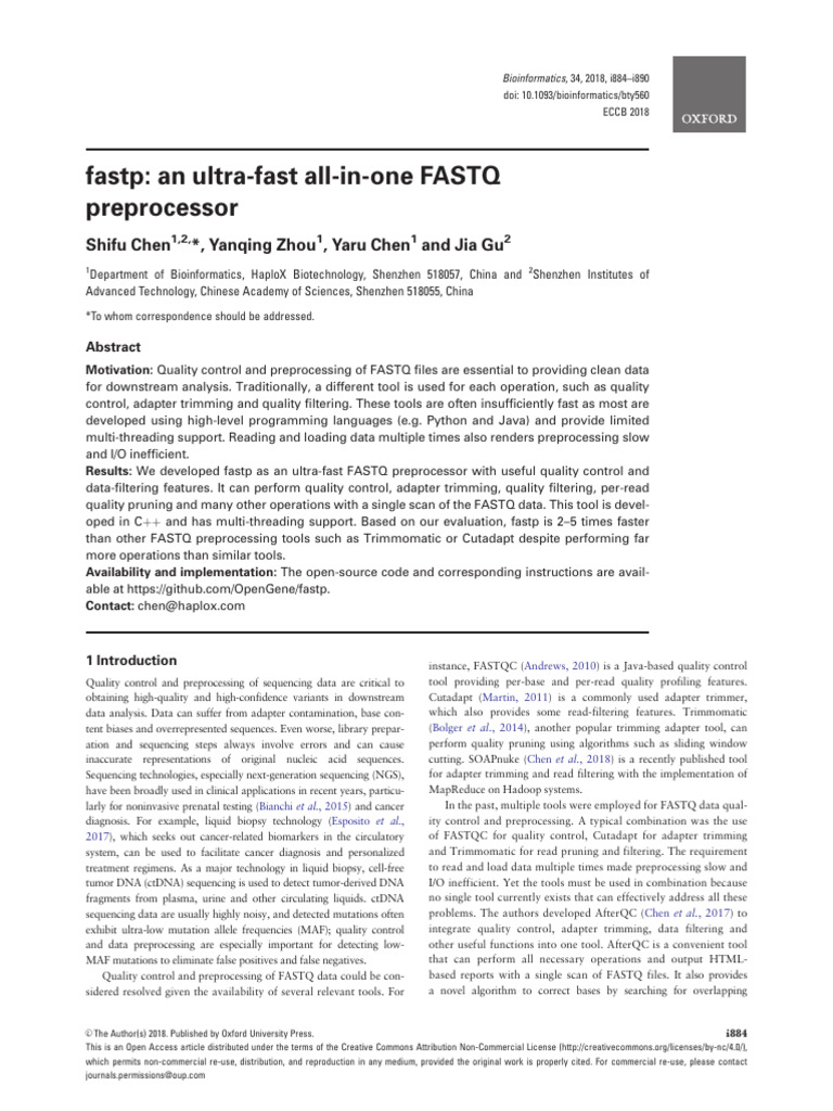 Ultra-Fast FASTQ Preprocessor: fastp | PDF