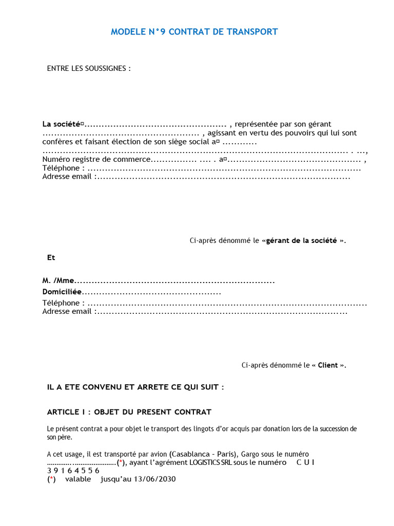 Contrat - Transport Nathalie Bourgeois | PDF Contrat - Transport Nathalie Bourgeois | PDF