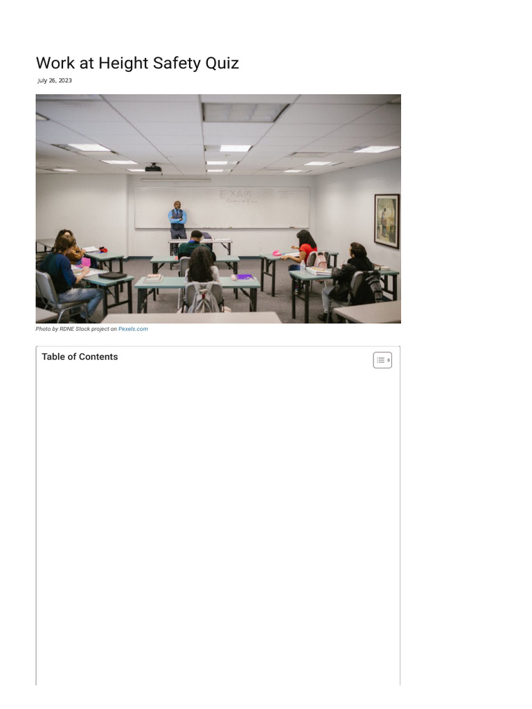 Work at Height Safety Quiz - HSE STUDY GUIDE | PDF | Safety | Risk
