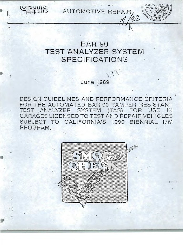 Bar 90 Test Analyzer System Specifications 1989 1 | PDF | Calibration