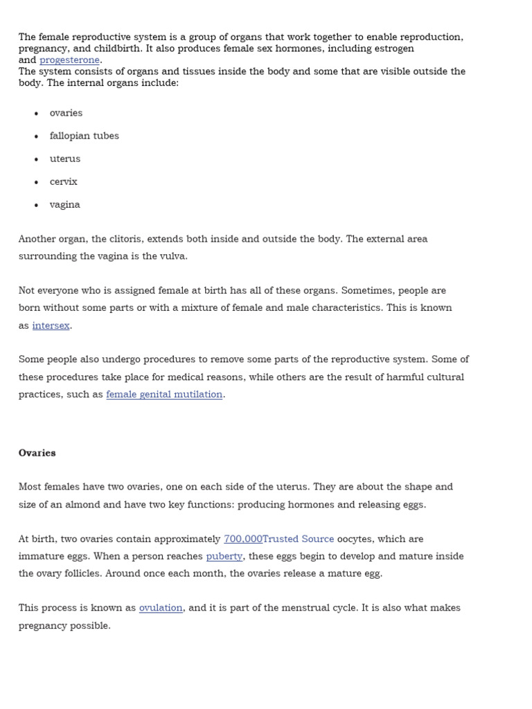 The Female Reproductive System Is A Group of Organs That Work Together ...