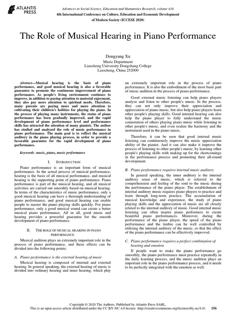 The Role of Musical Hearing in Piano Performance | PDF