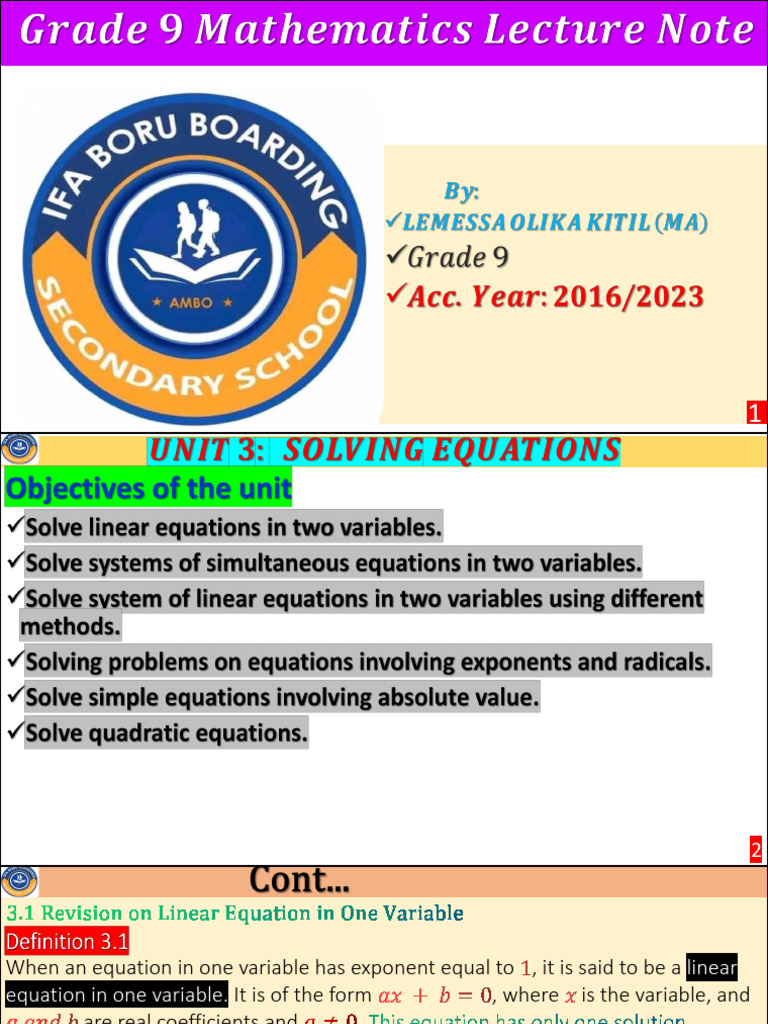 Solving Linear and Quadratic Equations | PDF | Equations | Quadratic ...