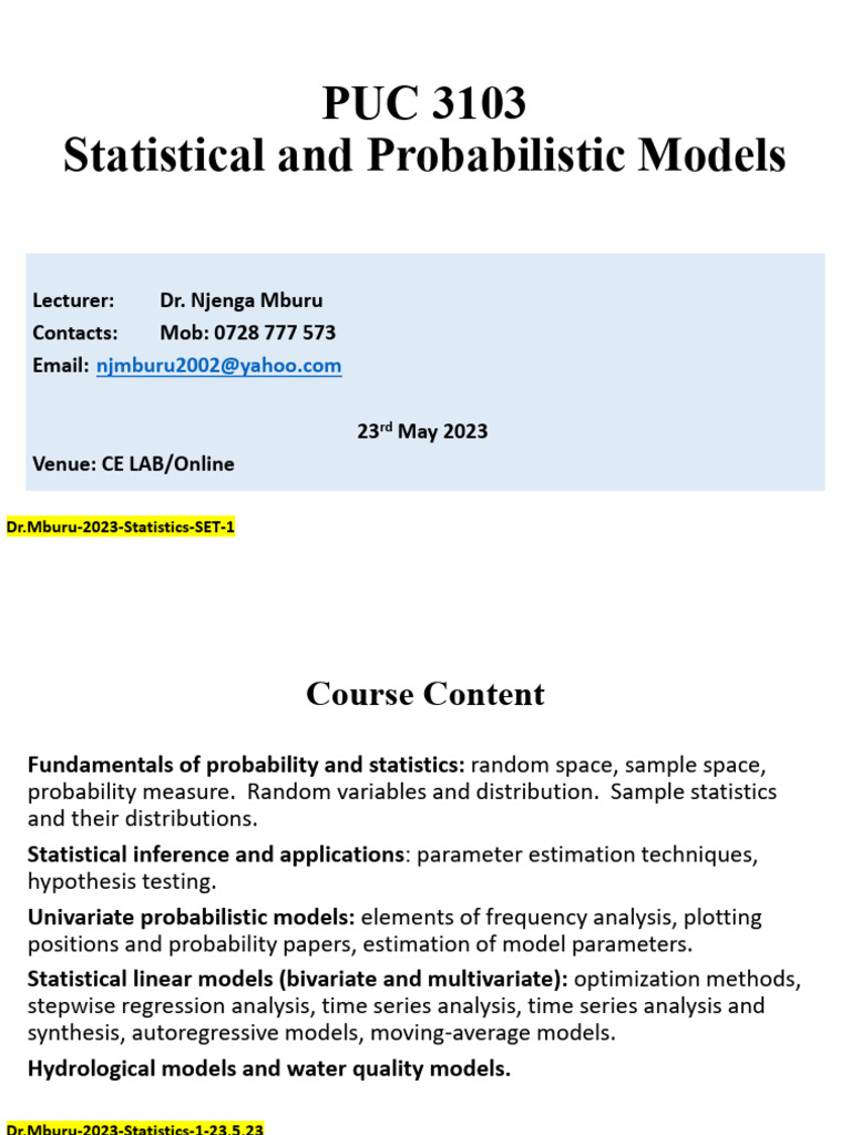 Statistical and Probabilistic Models-Introduction-20230523 | PDF | Statistics | Uncertainty