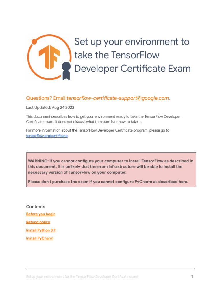 Setting Up TF Developer Certificate Exam | PDF