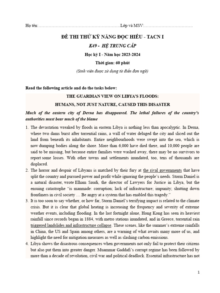 Midterm ESP 1 Reading Exam | PDF | Khalifa Haftar | Libya