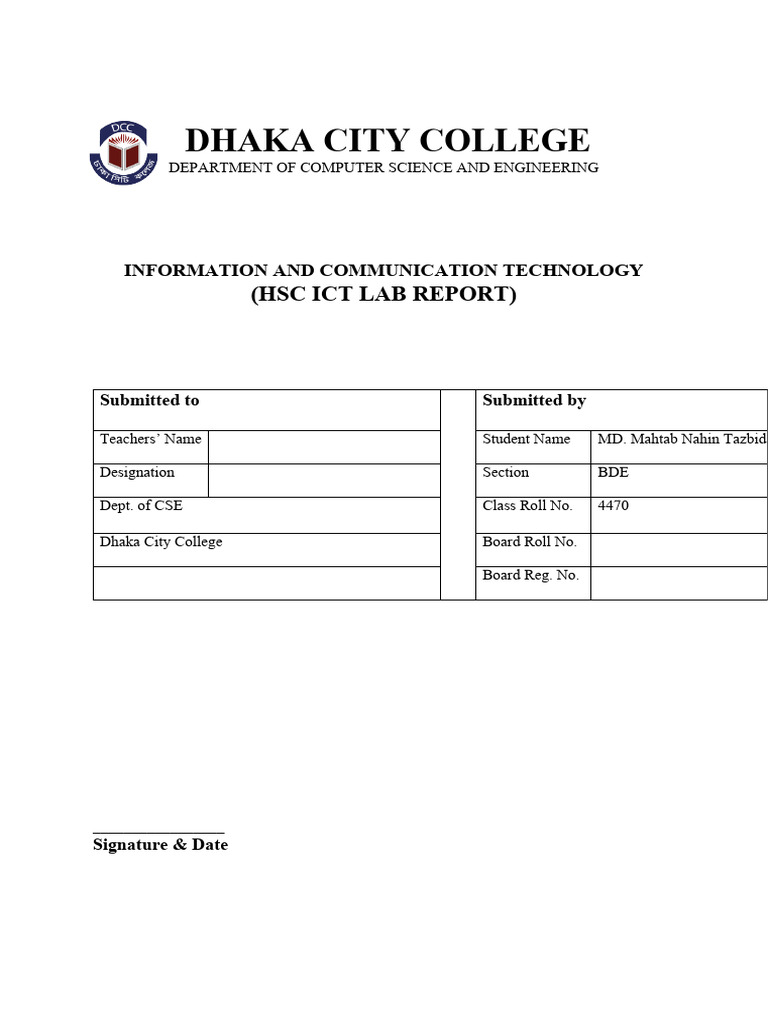 Dhaka City College: (HSC Ict Lab Report) | PDF