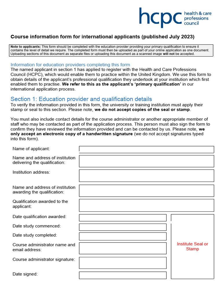 HCPC Course Information Form | PDF | Learning | Information