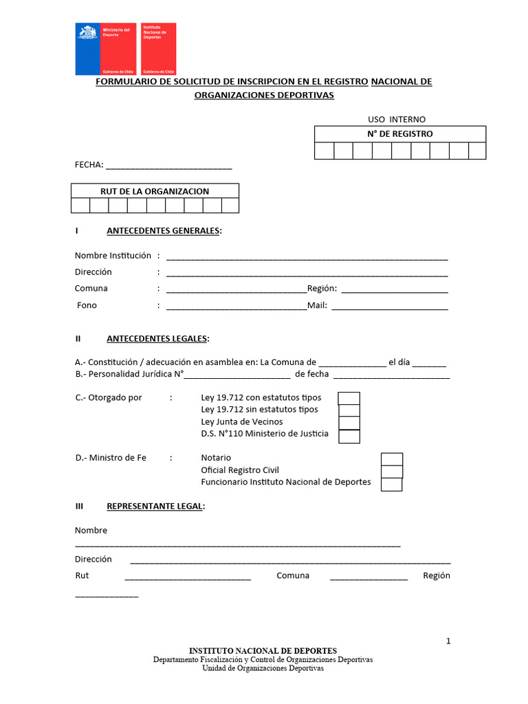 Formulario de Solicitud de Inscripcion Registro Organizaciones ...
