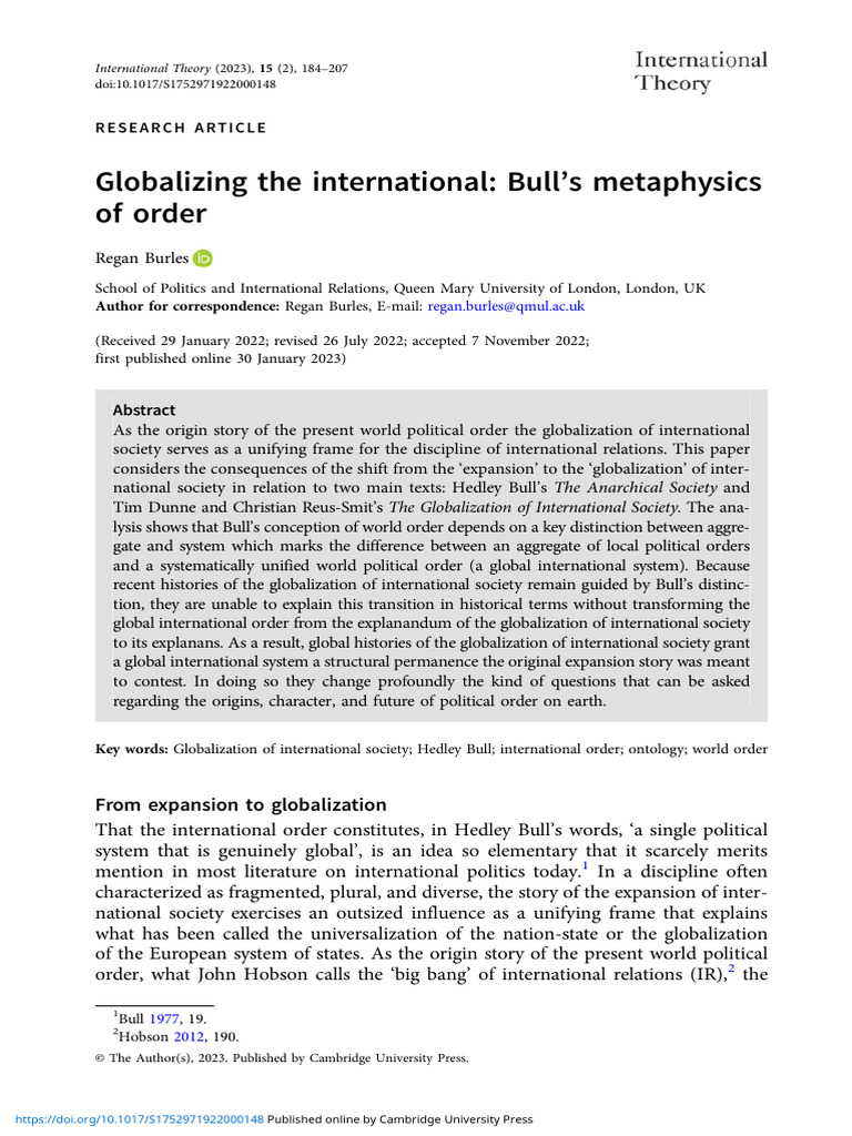 Globalizing The International Bulls Metaphysics of Order | PDF ...