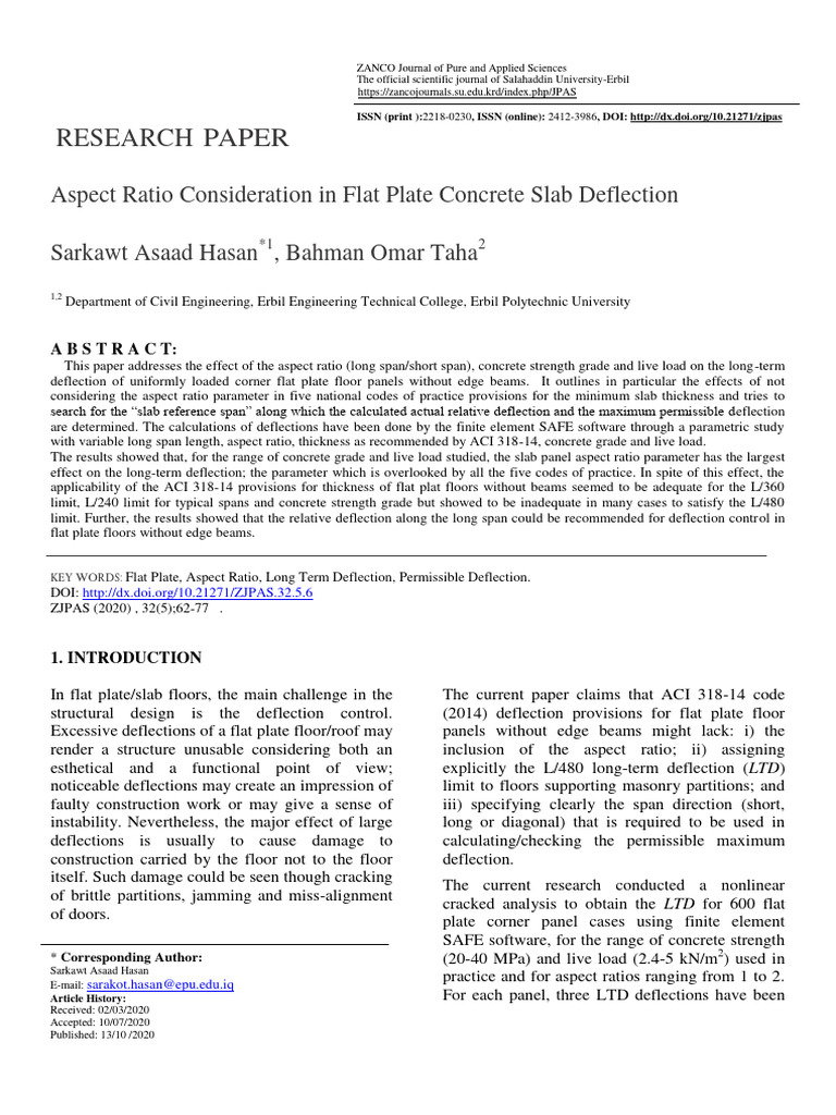 Concrete Slab Deflection: Aspect Ratio Impact | PDF | Bending | Concrete