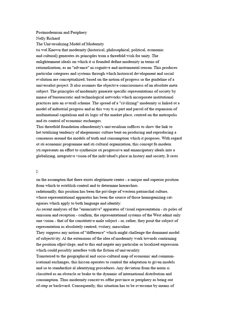 Postmodernism and Periphery | PDF | Modernity | Postmodernism