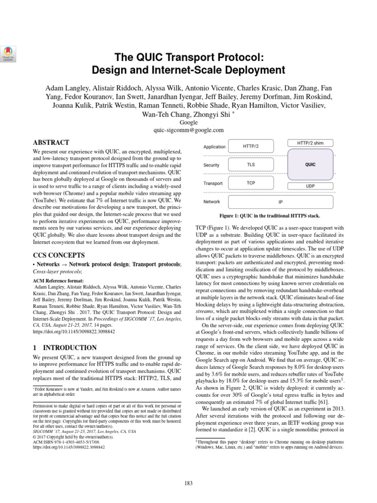 Quic | PDF | Transmission Control Protocol | Transport Layer Security