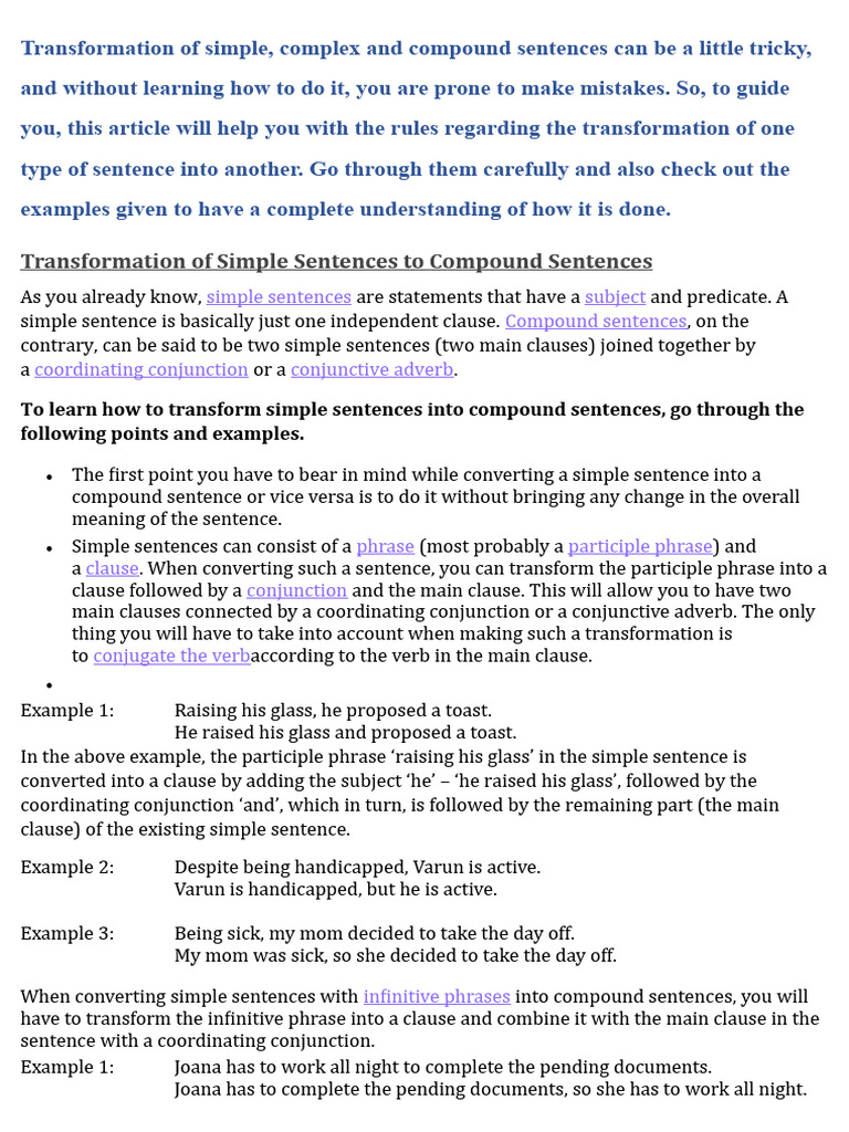 Transformation of Sentence Structure | PDF