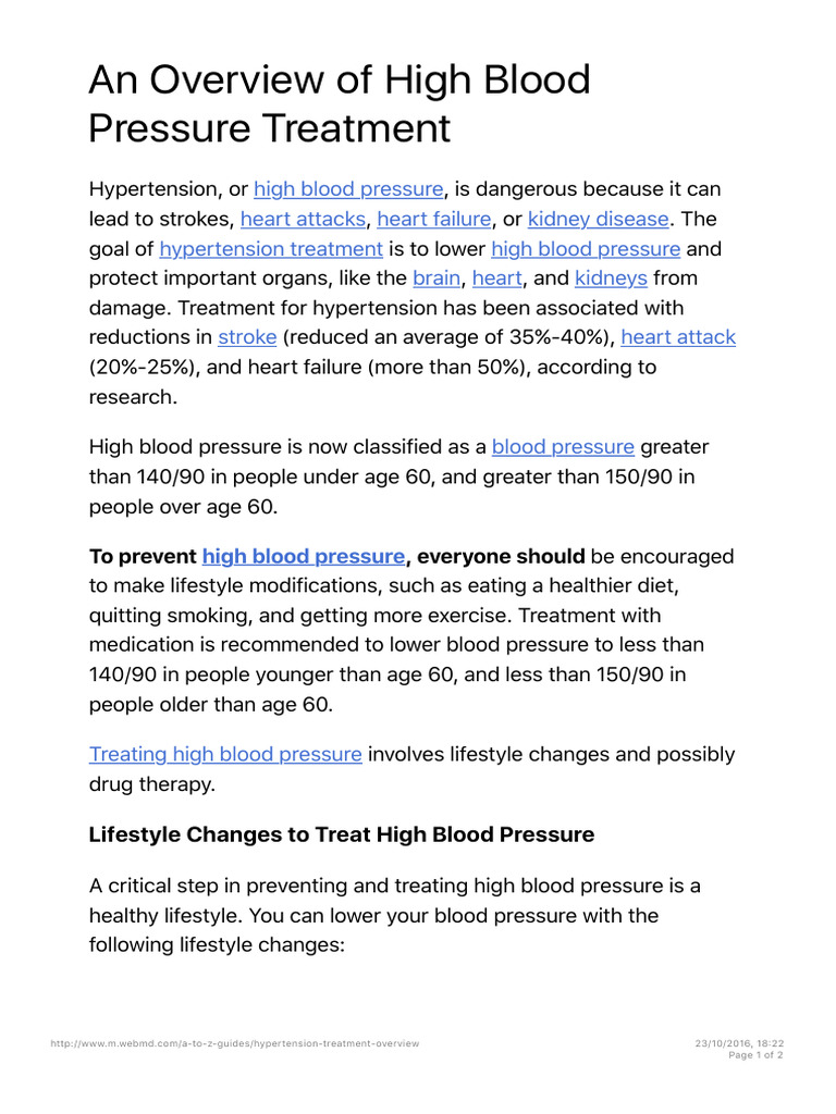 High Blood Pressure Treatments - Lifestyle Changes and Medications | PDF