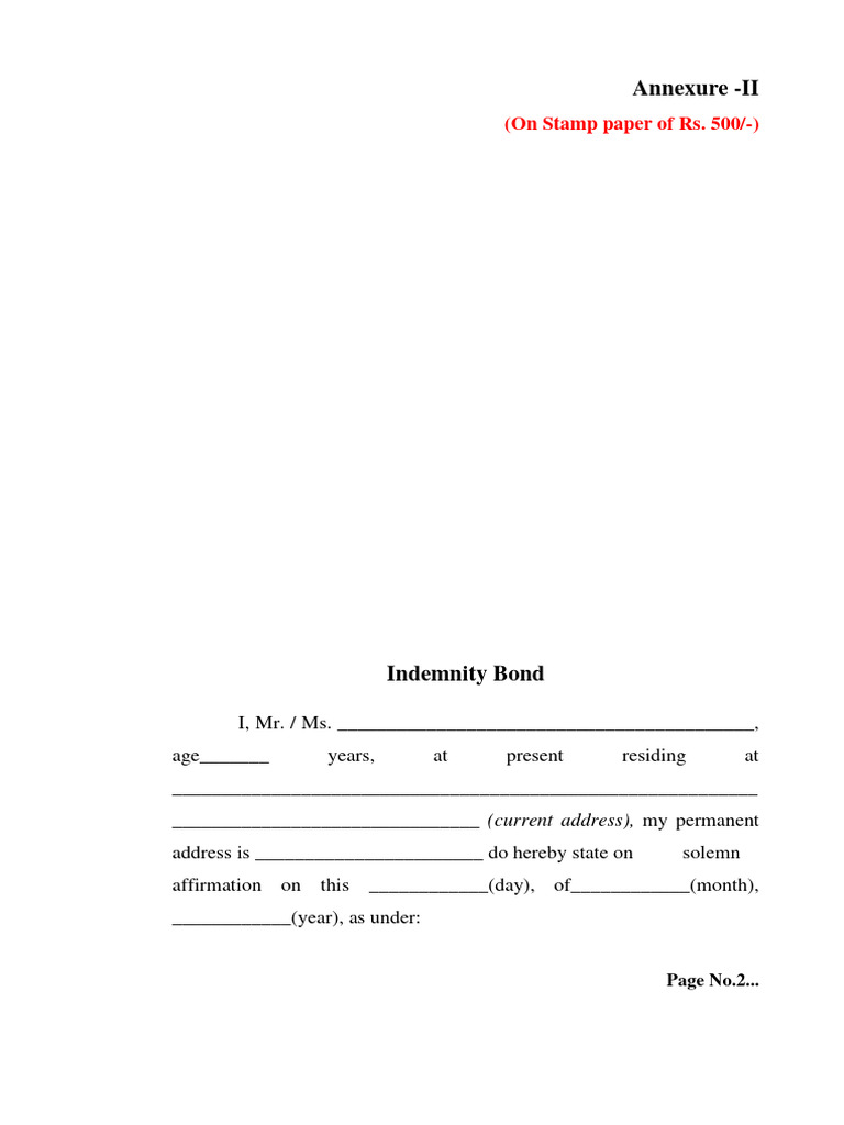 Annexure - II | PDF | Indemnity | Justice