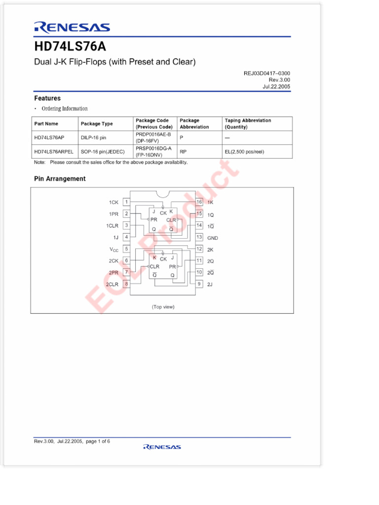 HD74LS76AP Datasheet | PDF