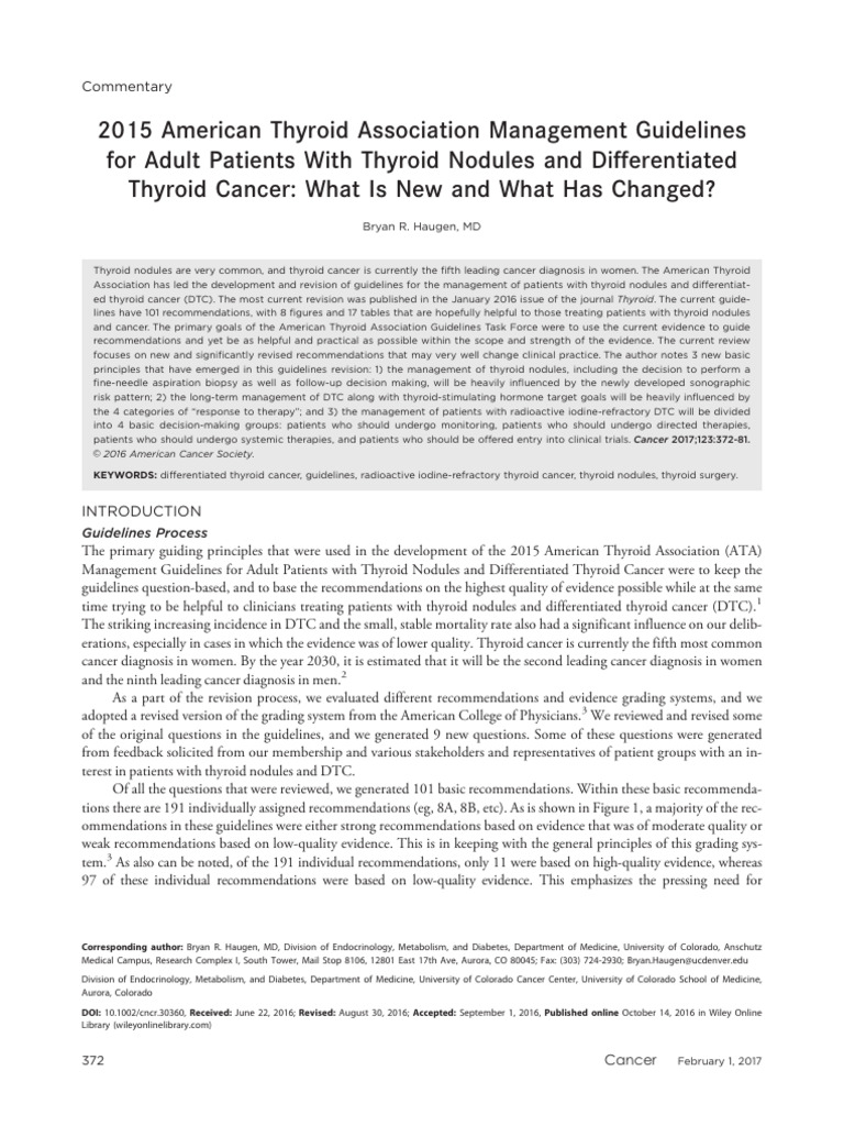 2015 ATA Guidelines for Thyroid Cancer | PDF | Cancer | Evidence Based ...