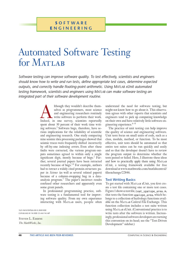 Automated Software Testing For Matlab 2009 Pdf Unit Testing Software Testing