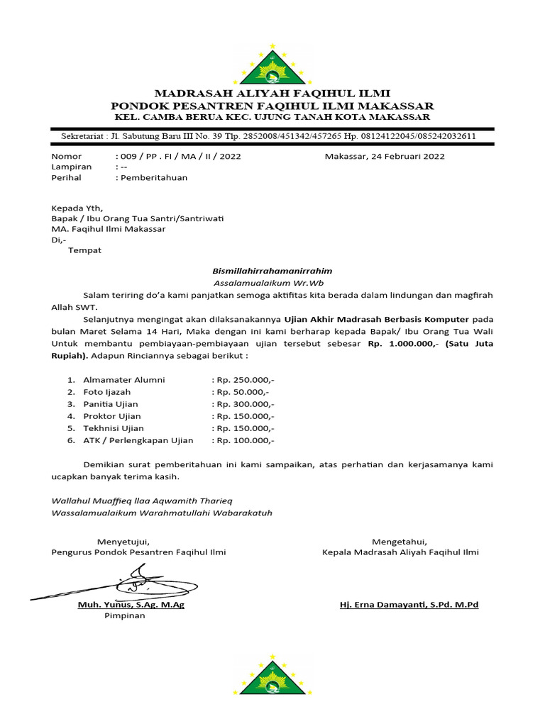 Surat Pemberitahuan Pembayaran | PDF