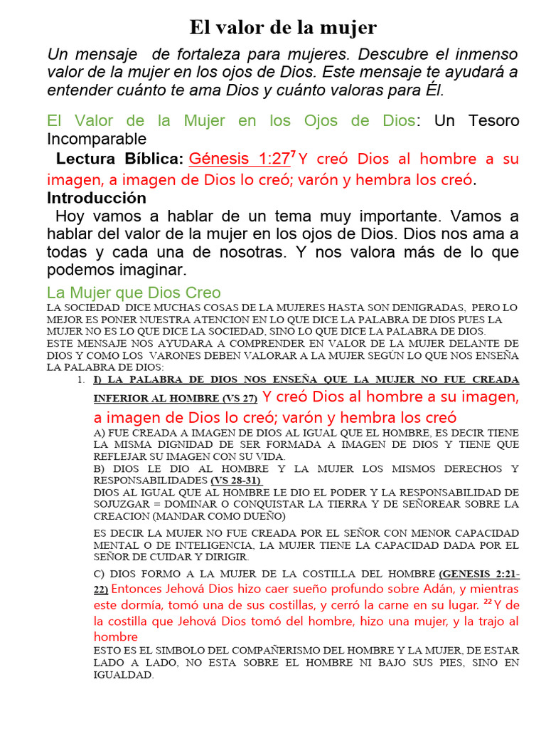 El Valor de la Mujer ante Dios | PDF | Amor | Imagen de dios