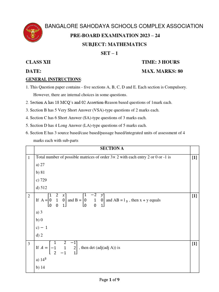 Math QP Set 1 | Download Free PDF | Function (Mathematics) | Functions And Mappings