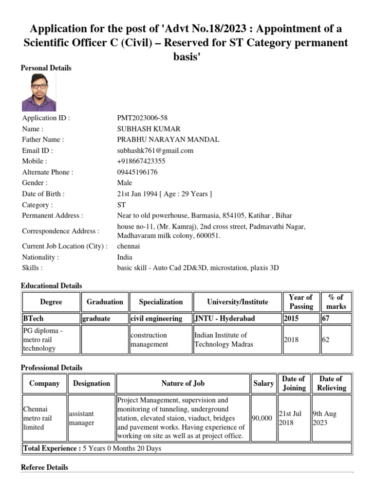 Advt 18 2023app 79802 | PDF | Physical Sciences | Engineering