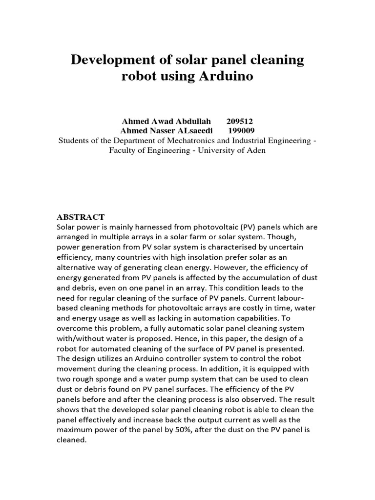 Development of Solar Panel Cleaning Robot Using Arduino2222 | PDF ...