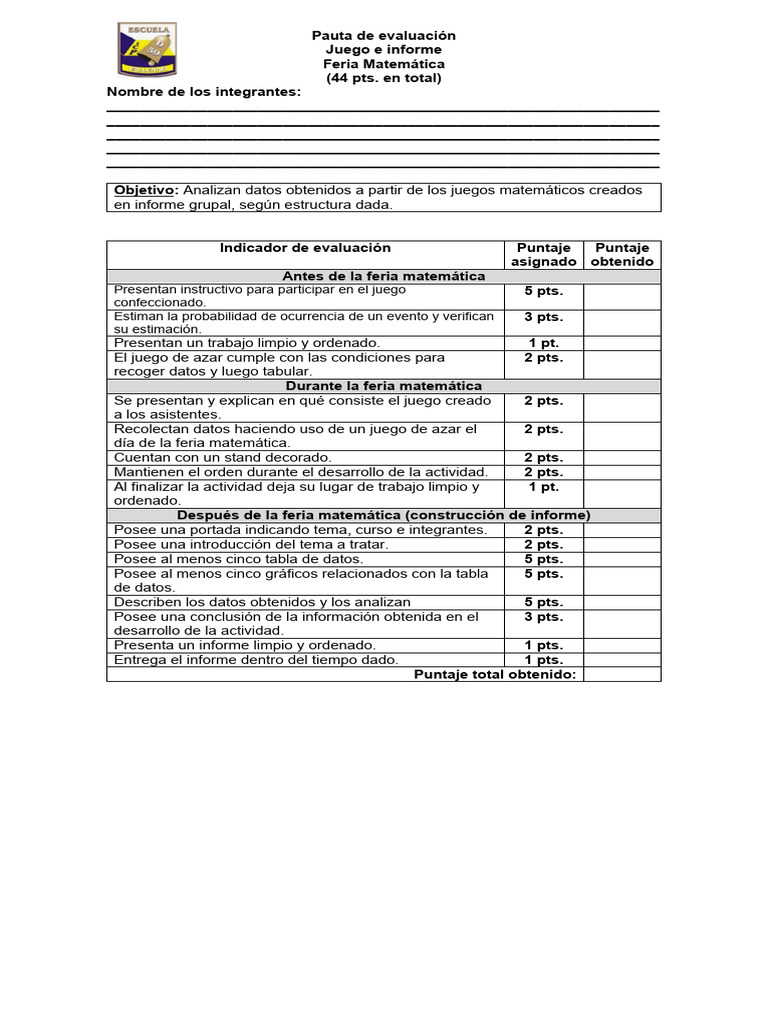 Pauta de Evaluación Feria Matemática | PDF Pauta de Evaluación Feria Matemática | PDF