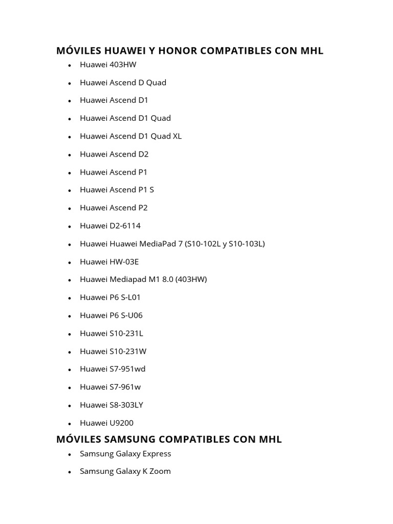 Móviles Compatibles Con MHL | PDF | Android (sistema operativo) | Aparatos de información