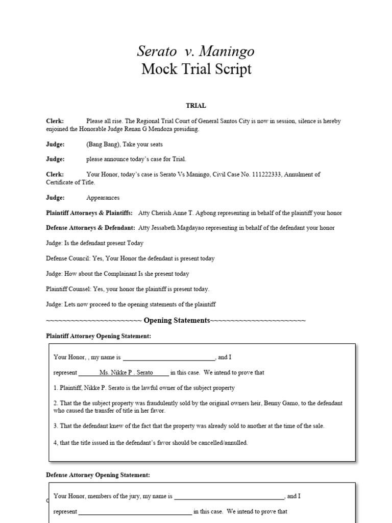 Mock Trial in The Classroom Full Mock Trial Script | PDF Mock Trial in The Classroom Full Mock Trial Script | PDF