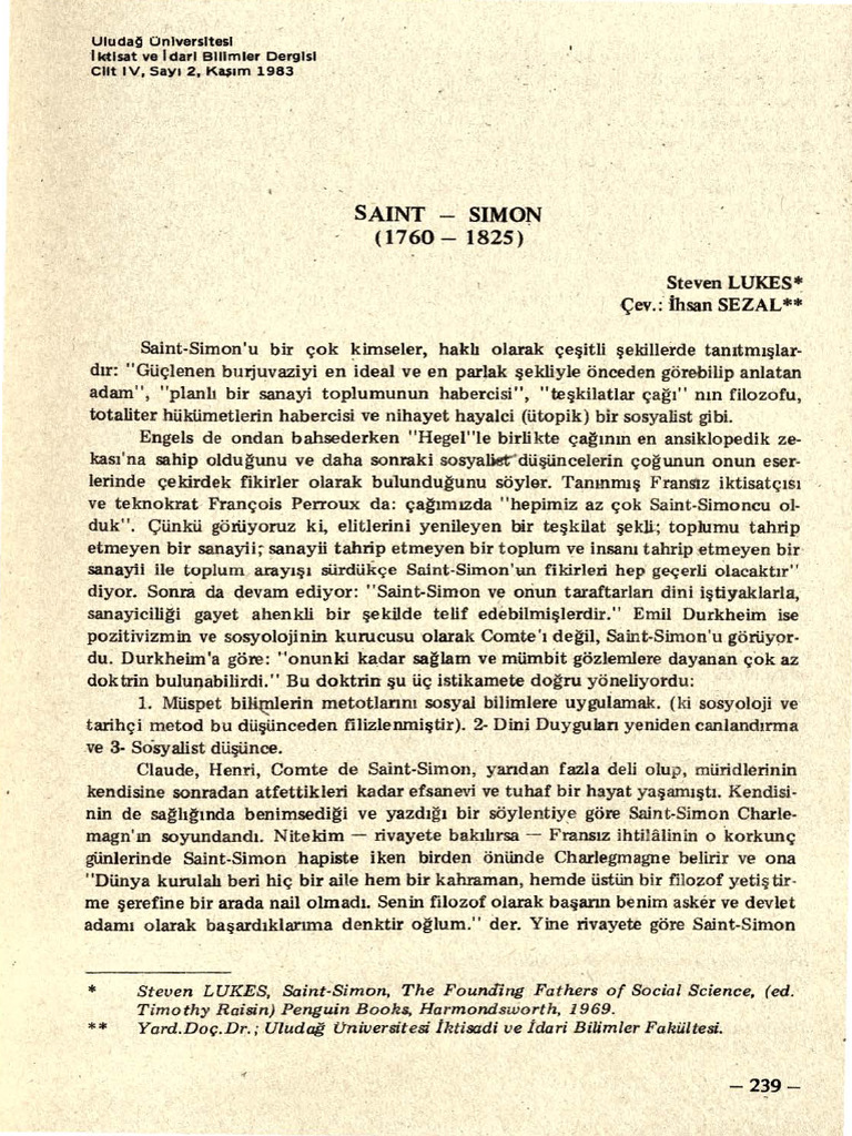 Saint Simon (1760-1825) | PDF