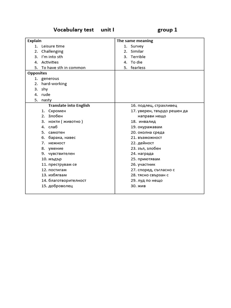 Vocabulary Test | PDF