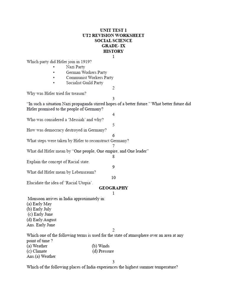 Gr.9 SST UT2 REVISION WORKSHEET (1) Completed | PDF | Wound | Poverty